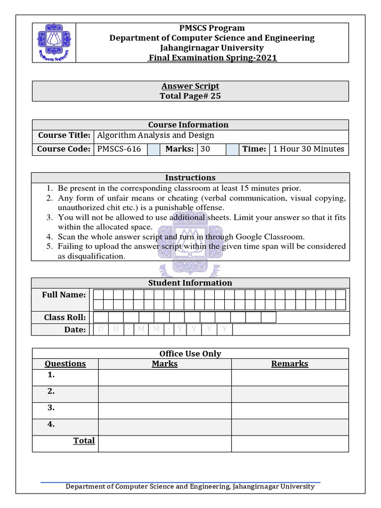 D D - M M - Y Y Y Y: Department of Computer Science and Engineering, Jahangirnagar University | PDF