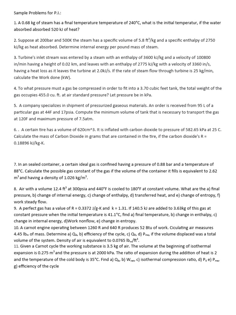 Sampre Problems Thermodynamics | PDF | Gases | Enthalpy