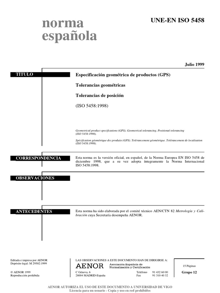 UNE-EN - ISO - 5458 1999 - Tolerancias Geometricas - Posicion | PDF