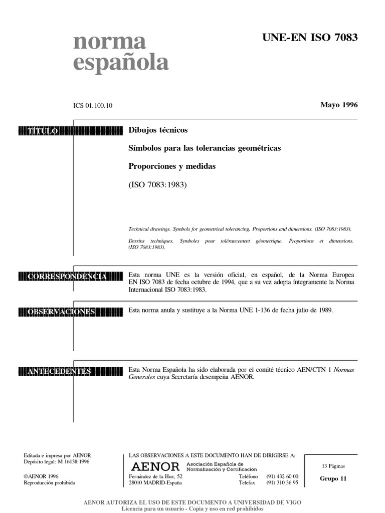 UNE-EN - ISO - 7083 1996 - Tolerancias Geometricas - Simbolos | PDF
