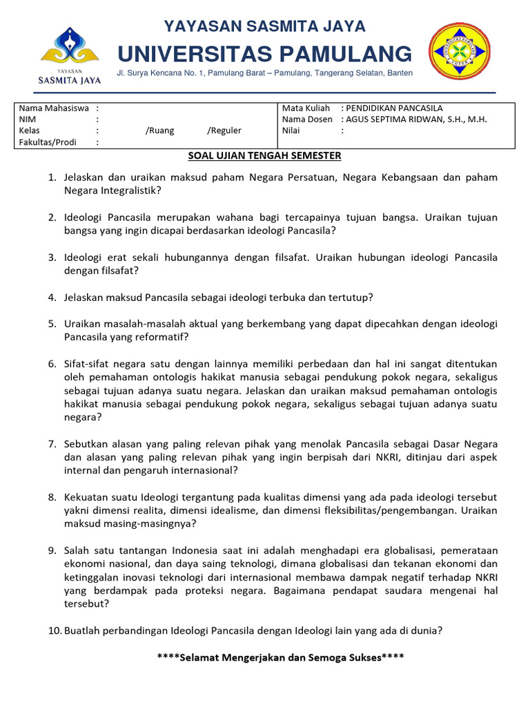 Soal Uts Pancasila | PDF
