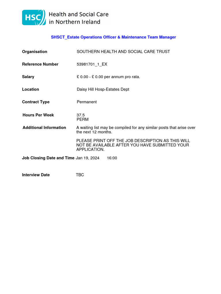 Data Overview - SHSCT - Estate Operations Officer & Maintenance Team ...