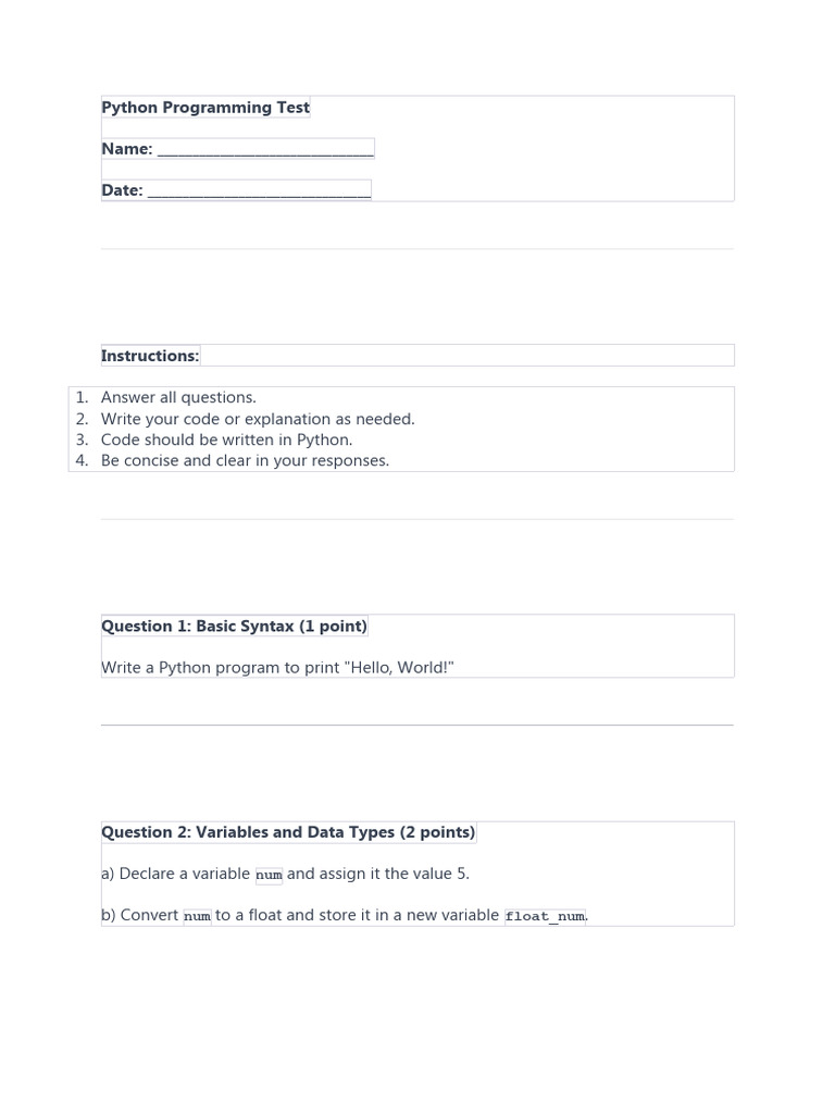 Python Programming Test | PDF | Parameter (Computer Programming ...