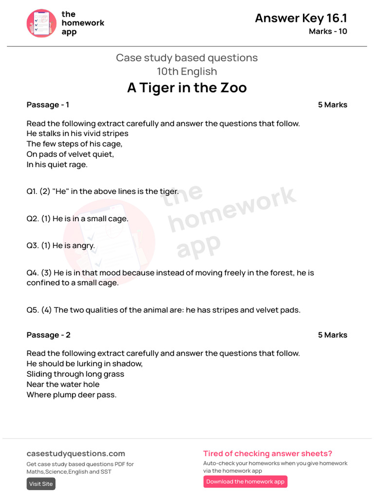 (Answer Key 16.1) - (A Tiger in The Zoo) | PDF | Panthera