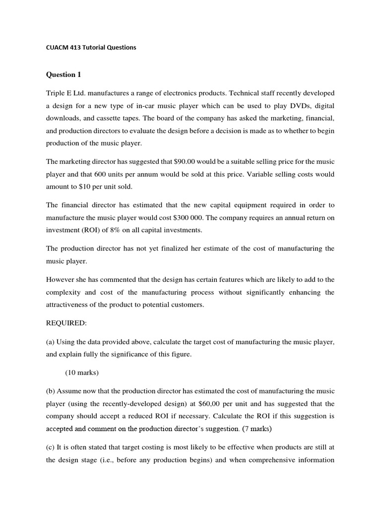 CUACM 413 Tutorial Questions | PDF | Prices | Cost