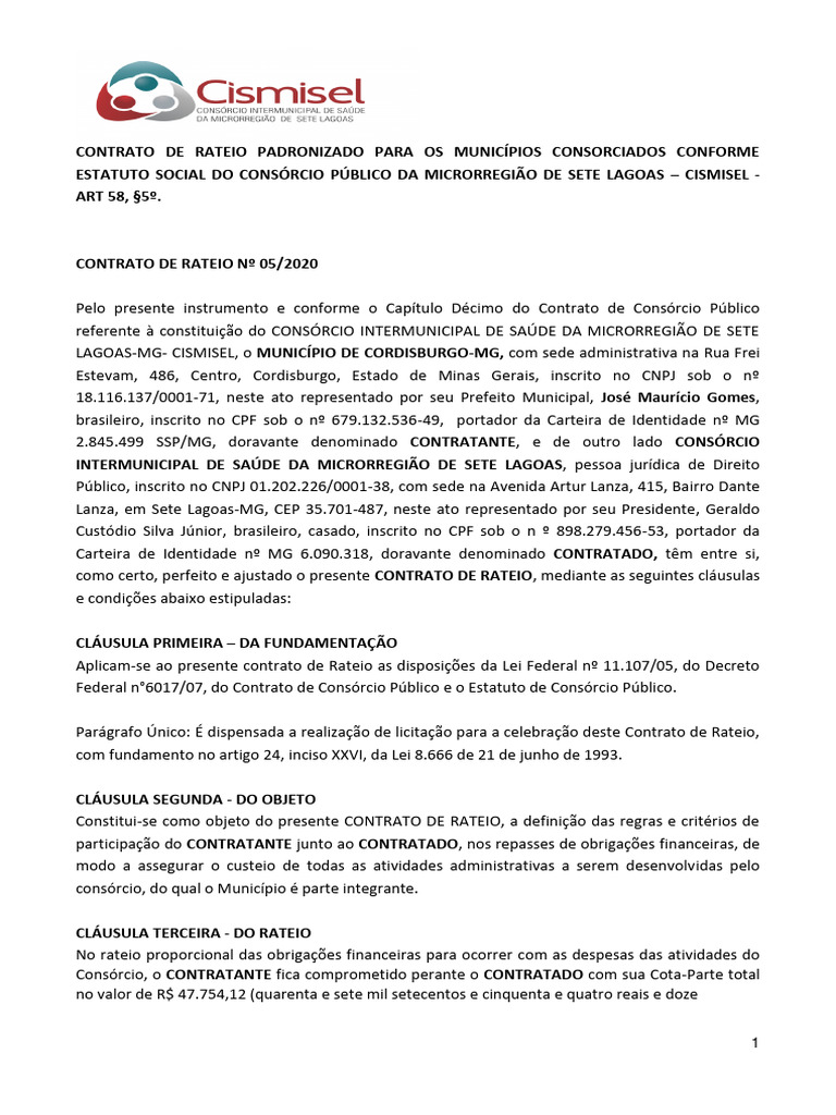 Modelo Contrato de Rateio | PDF