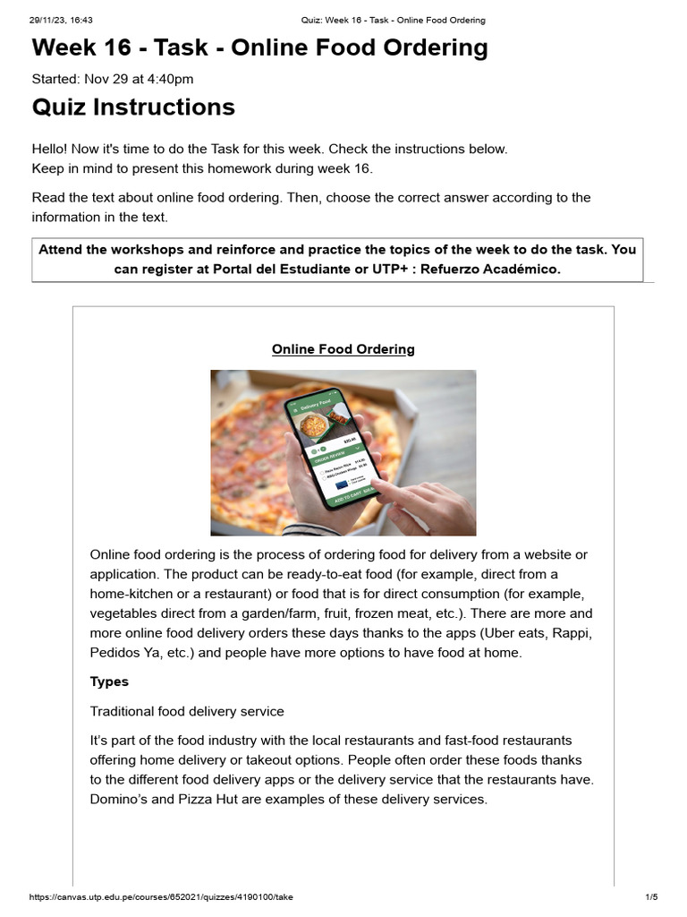 Quiz - Week 16 - Task - Online Food Ordering | PDF | Food Industry ...