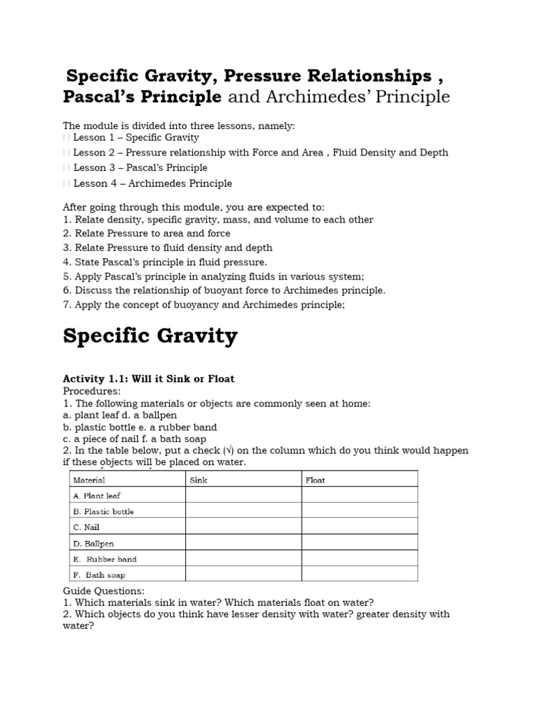 Lesson Specific Gravity | PDF