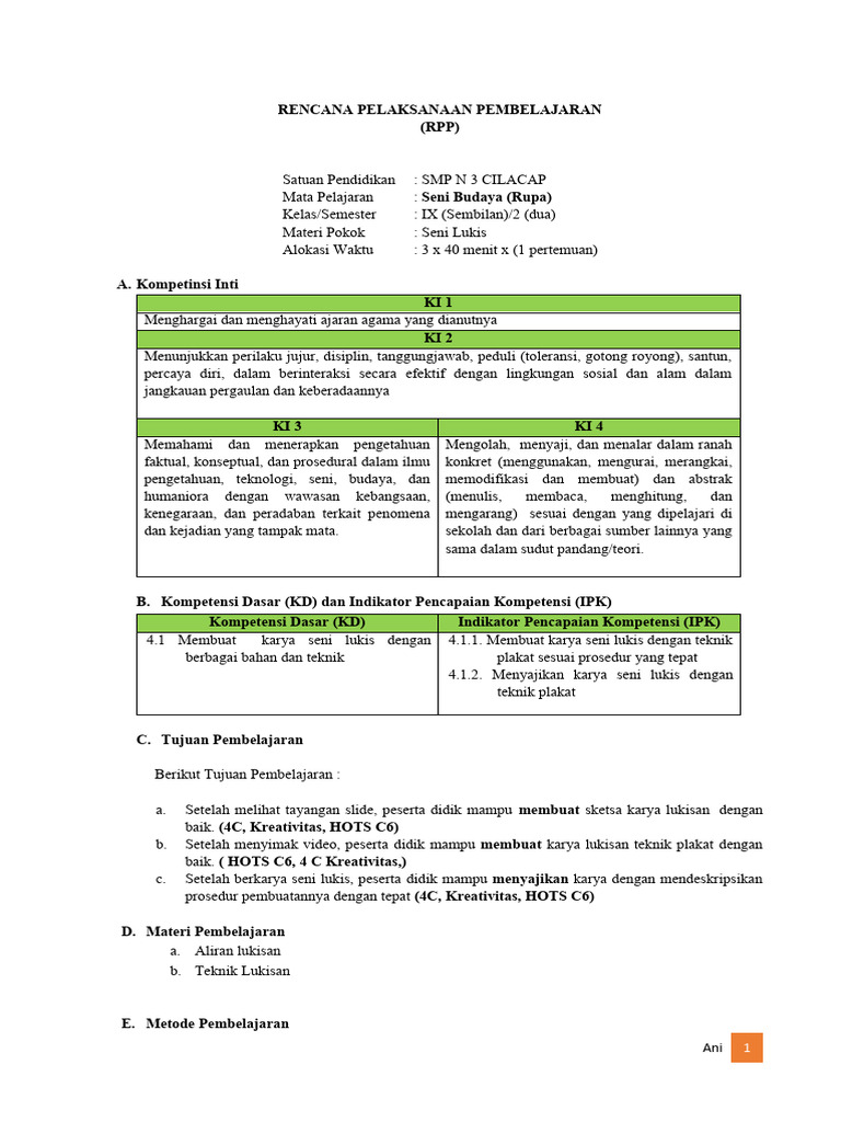 RPP Lukis PJBL Edit | PDF