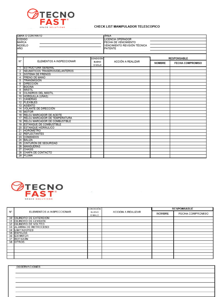 CHECK LIST MANIPULADOR TELESCOPICO | PDF