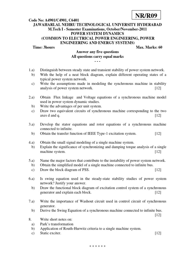 6461nr-R09-Power System Dynamics | PDF | Steady State | Physical Sciences