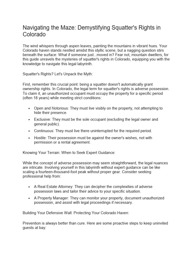 Evicting Squatters Colorado | PDF | Eviction | Squatting