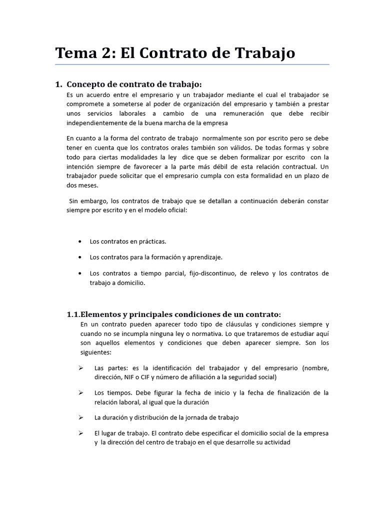 T2 FOL El Contrato de Trabajo | PDF | Derecho laboral | Salario