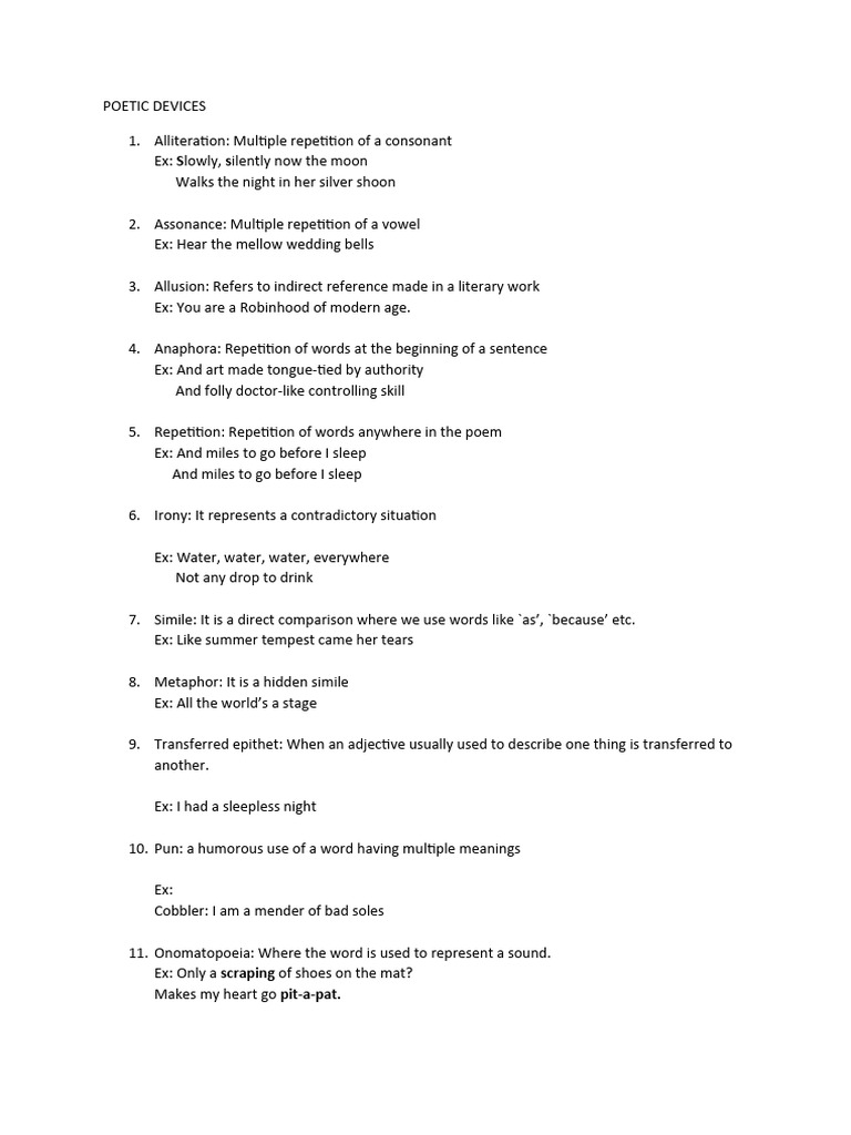 Key Poetic Devices for Class 10 | PDF | Poetry