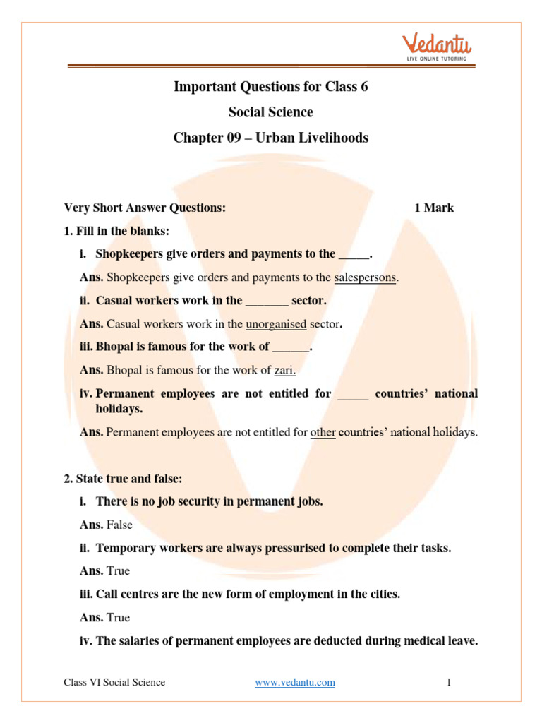 Important Questions For CBSE Class 6 Social Science - Social and ...