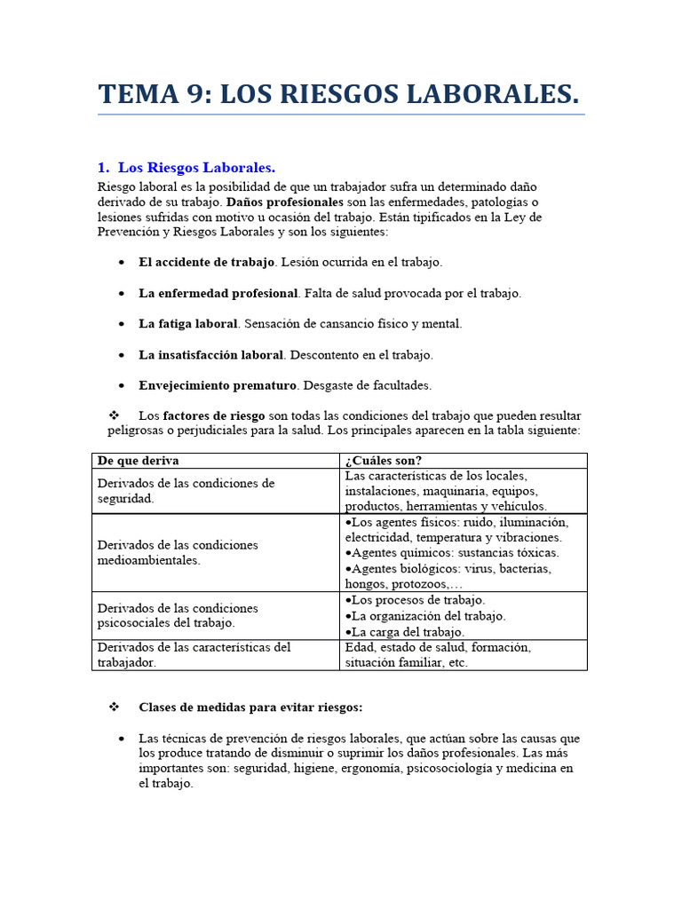 T9 FOL - Los Riesgos Laborales | PDF