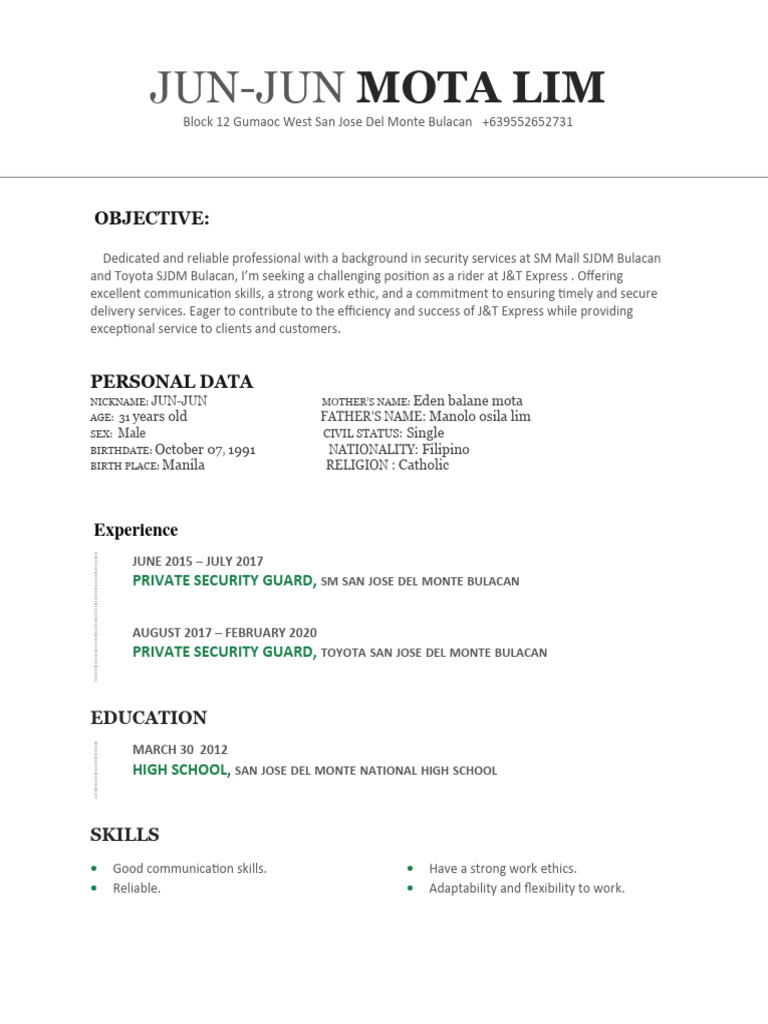 Resume Ni Junjun | PDF