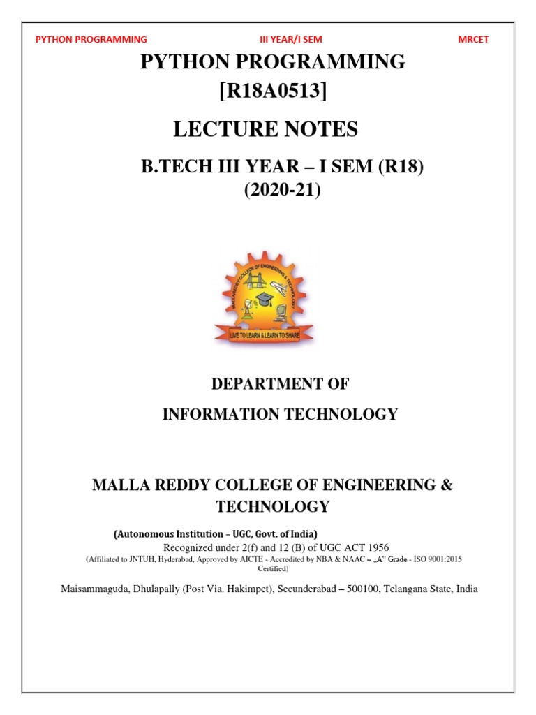 (R18A0513) Python Programming | PDF