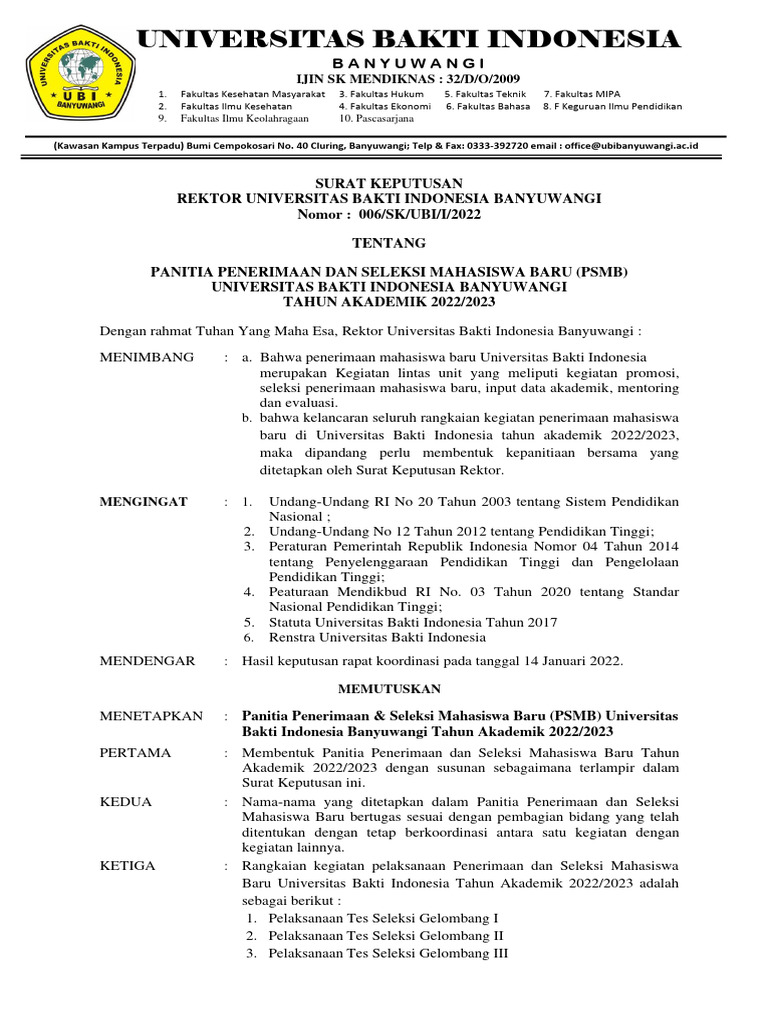 Panitia Penerimaan Mahasiswa UBI 2022/2023 | PDF | Karier ...