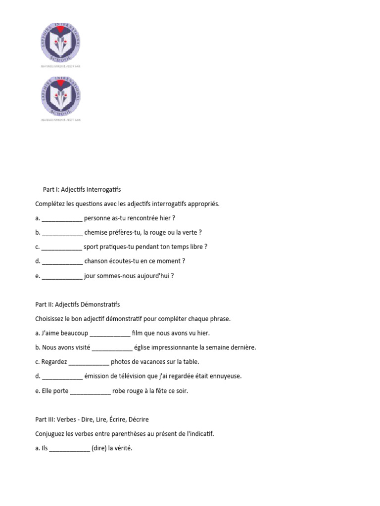 Part I Adjectifs Interrogatifs | PDF