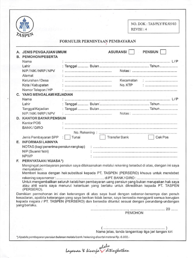 Formulir Permintaan Pembayaran Taspen | PDF