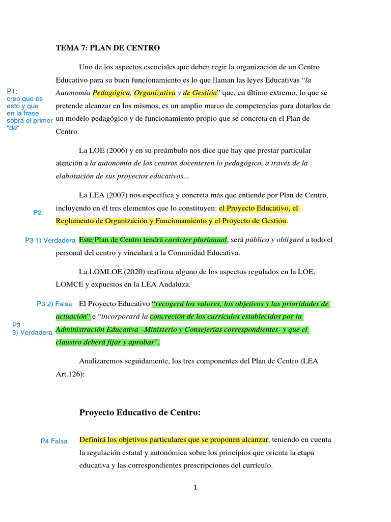 Tema 7 Plan de Centro | PDF | Plan de estudios | Maestros