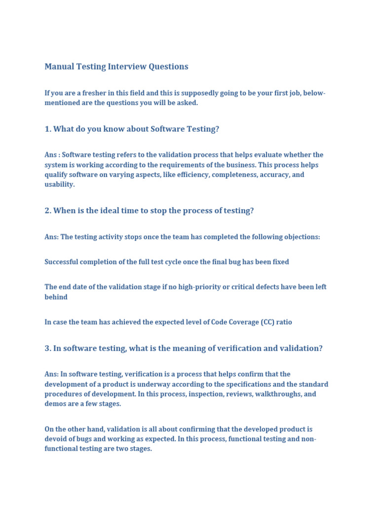 Manual Testing Interview Questions | PDF | Software Testing | Software Bug