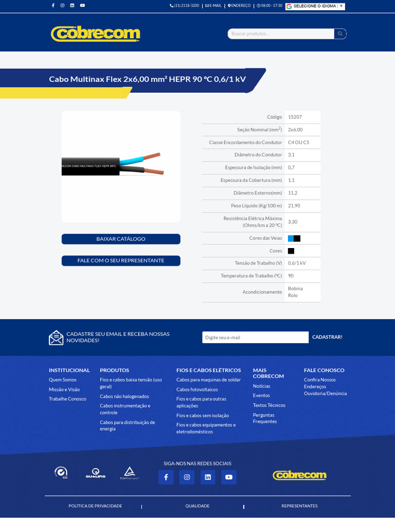 Produtos - Cabo-Multinax-Flex-2x600-Mm-Hepr-90-C-061-Kv - Fios e Cabos | PDF | Física Aplicada e ...