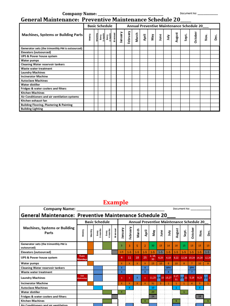 Machine Maintenance PREVENTIVE MAINTENANCE SCHEDULE FORMAT | PDF ...