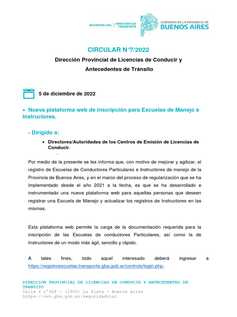 CIRCULAR 7-2022 - Nueva Plataforma Web de Inscripción para Escuelas de Manejo e Instructores ...