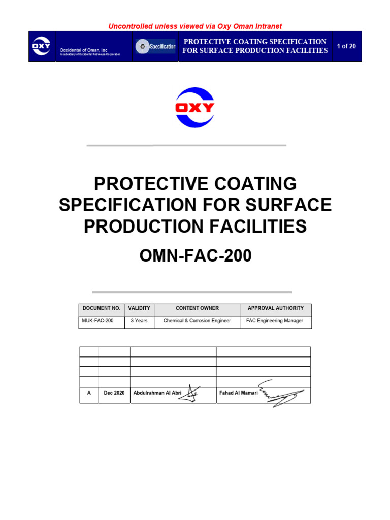 OMN-FAC-200 Coating Specification For Surface Production Facilities | PDF | Specification ...