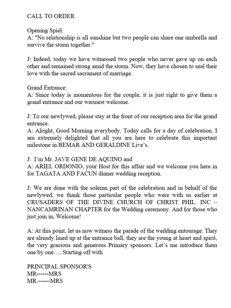 Emcee Script | PDF | Wedding | Social Conventions