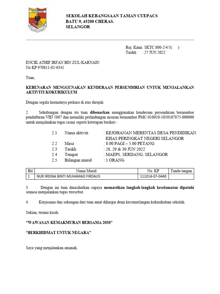 Surat Kebenaran Kenderaan PPKI | PDF Surat Kebenaran Kenderaan PPKI | PDF