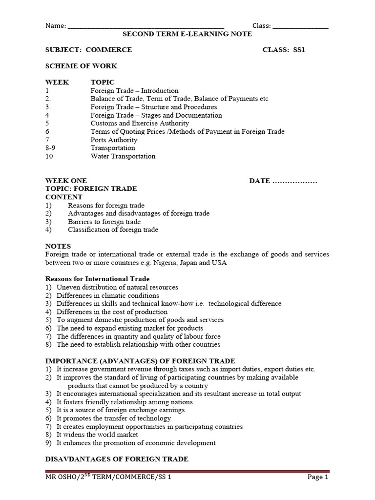 2ND Term S1 Commerce | PDF | Business