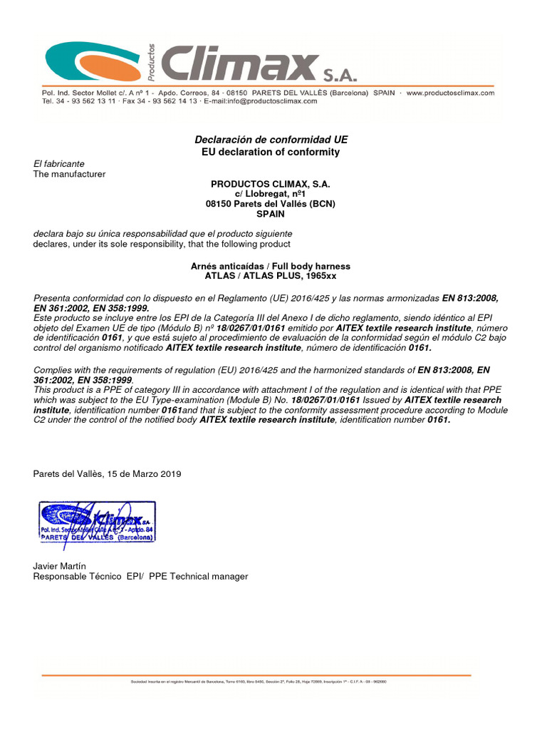 Arnes Atlas - Declaration of Conformity | PDF