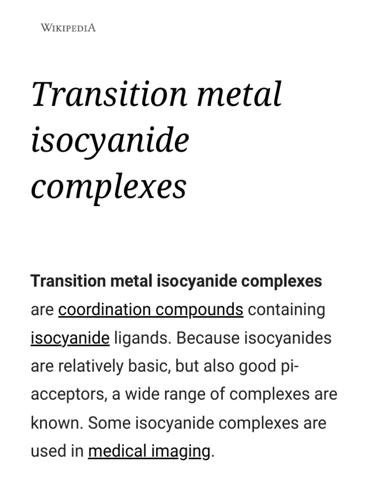 Transition Metal Isocyanide Complexes | PDF | Molecules | Chemical ...