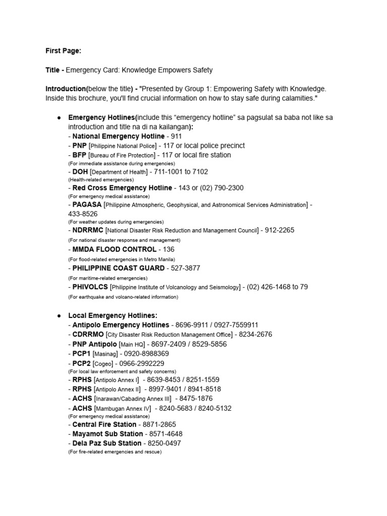 Emergency Card Brochure | PDF | Cardiopulmonary Resuscitation | Causes ...