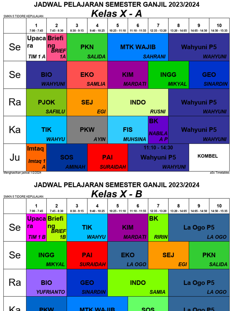 Final - Jadwal Siswa - SMT Genap - 2023.2024 | PDF