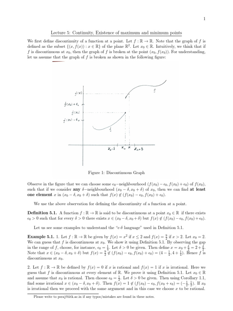 5 Continuity Existence of Maxima and Minima MTH111M | PDF