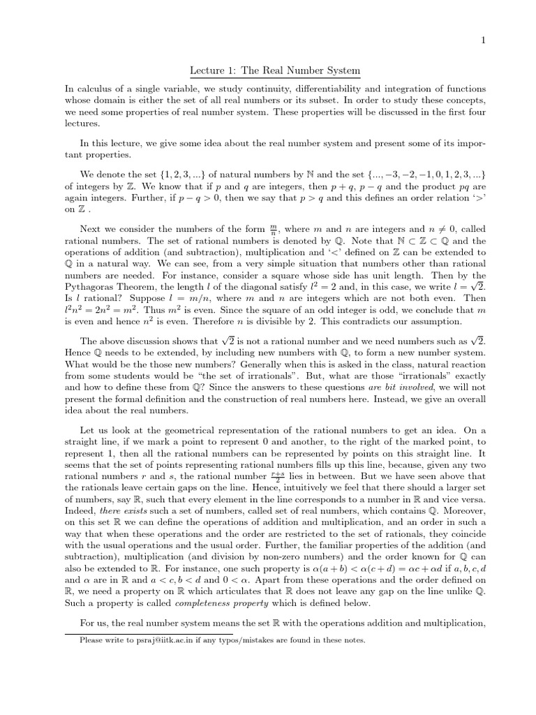 1 The Real Number System MTH111M | PDF | Real Number | Integer