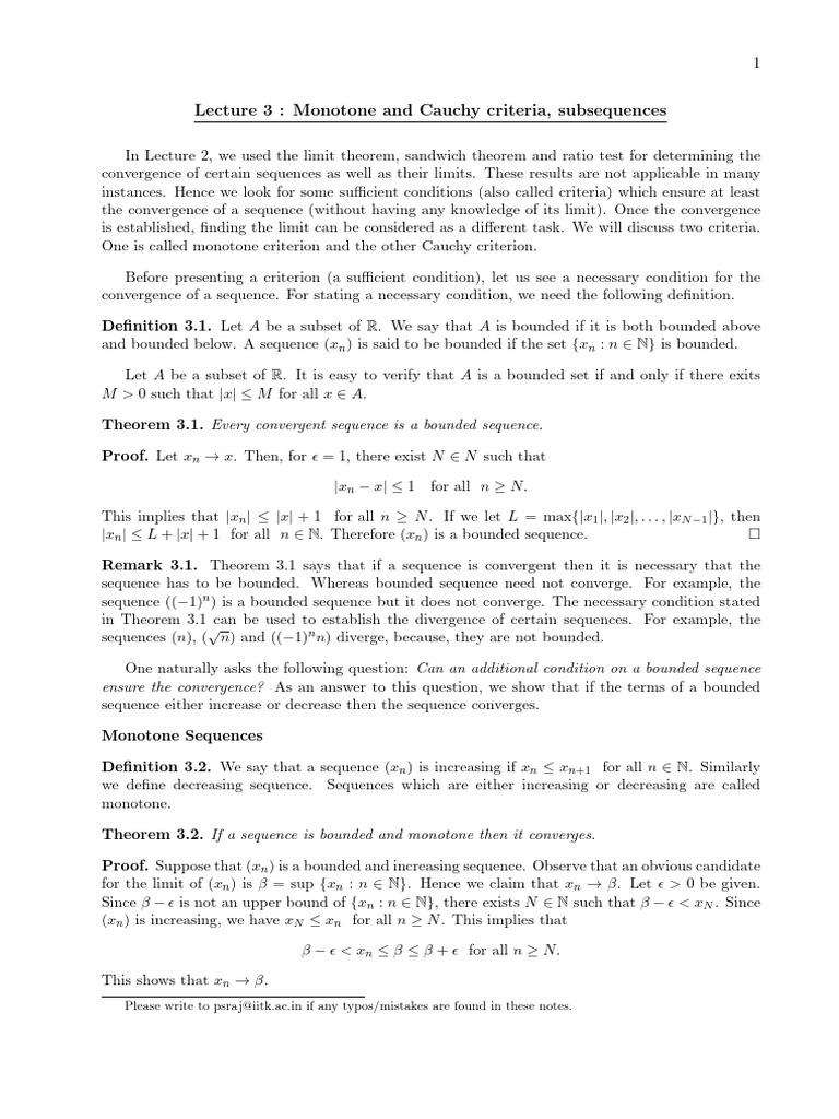3 Monotone Criterion Cauchy Criterion For Convergence MTH111M | PDF