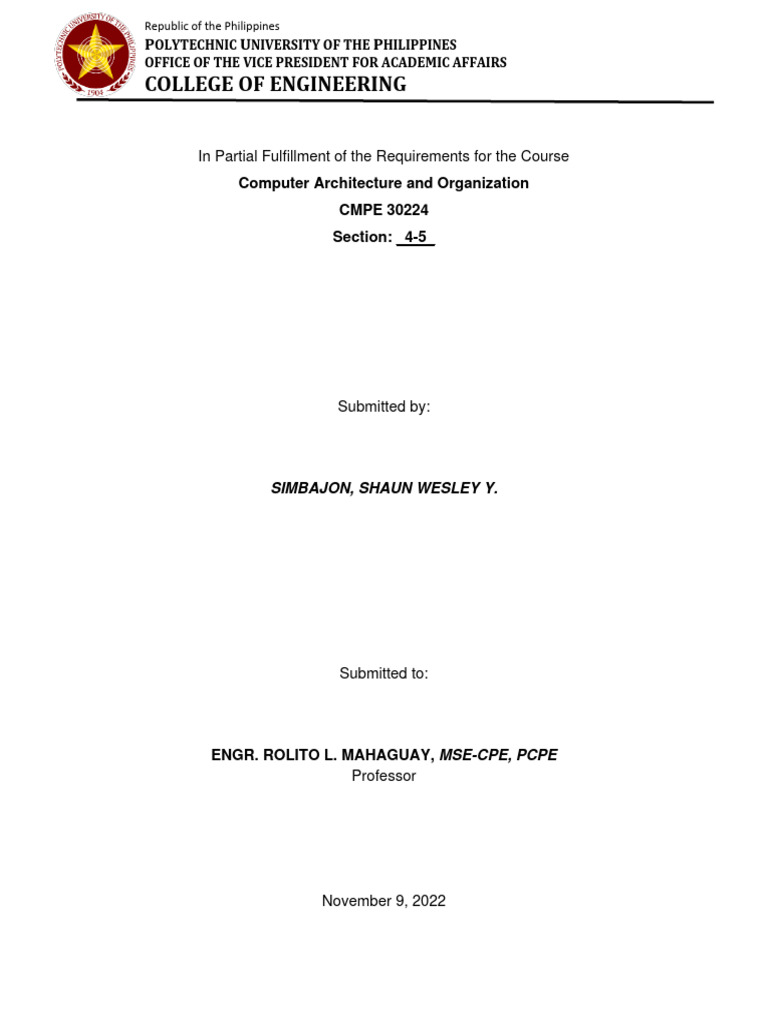CAO Assignment 1 - SIMBAJON | PDF | Computer Architecture | Central Processing Unit