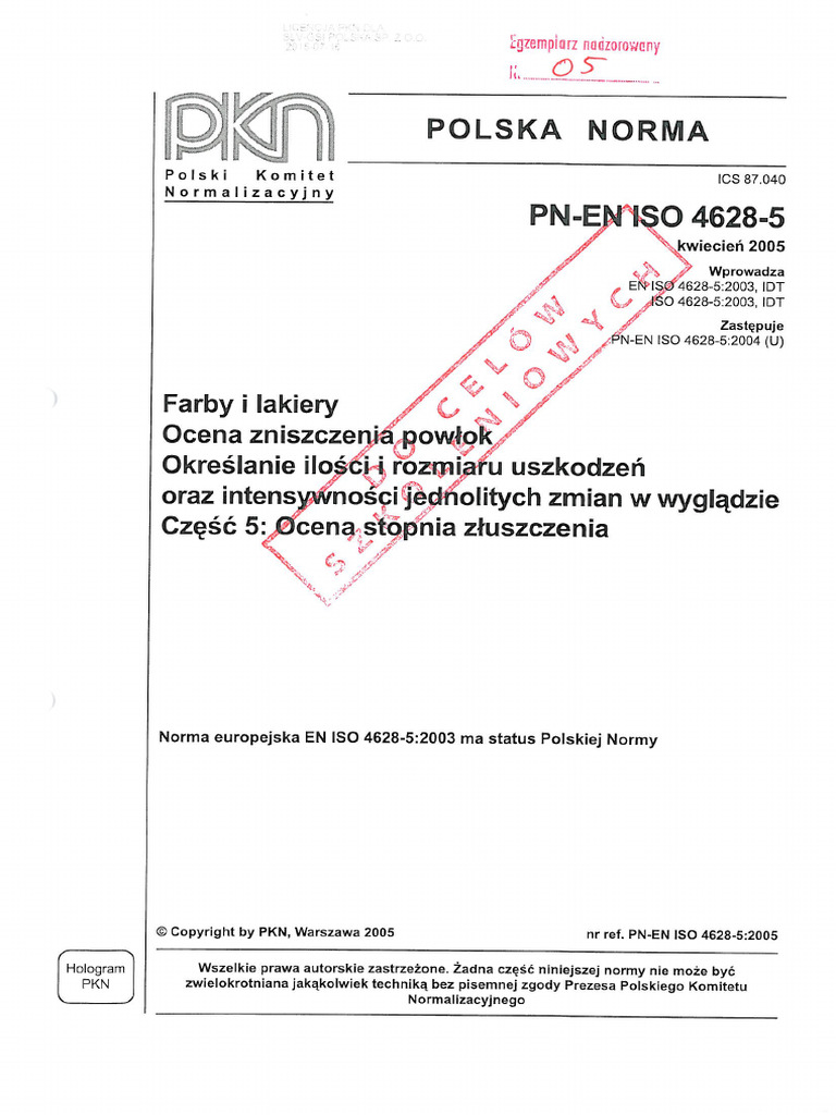 Polska Norma Pn-En Iso 4628-5 Kwiecien 2005 | PDF