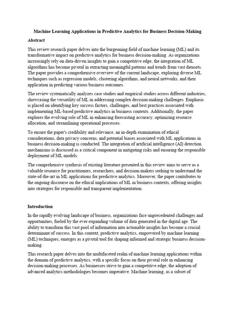 Chapter 26 Machine Learning Applications in Predictive Analytics For Business Decision-Making ...