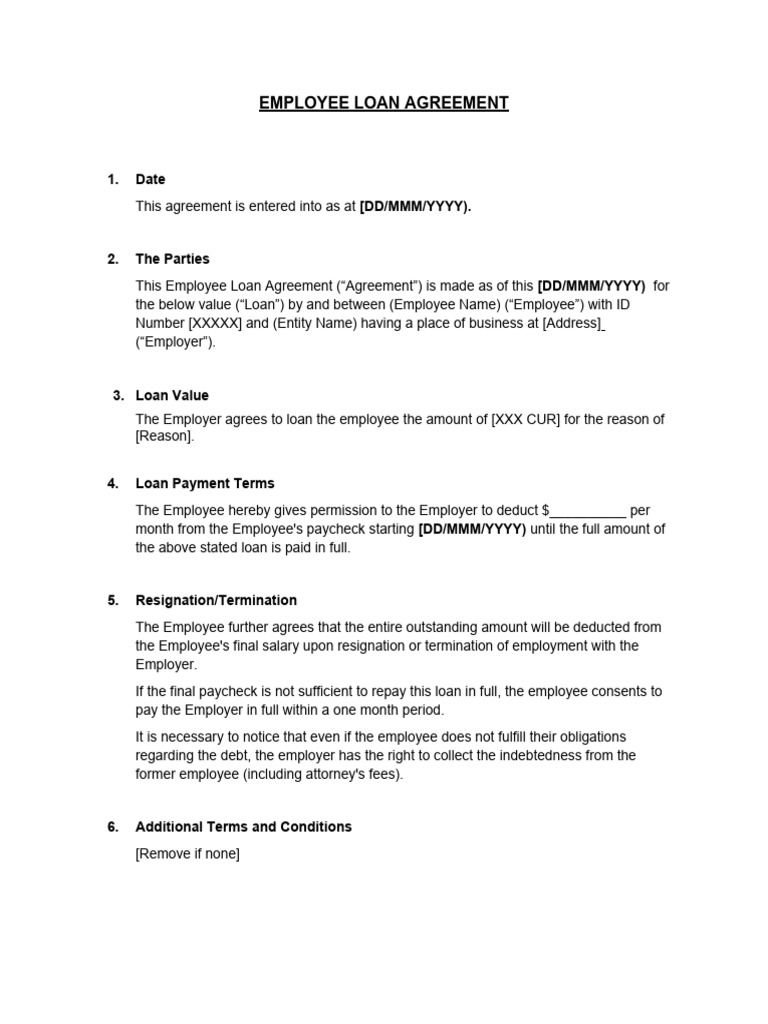 Template - Employee Loan Agreement Letter | PDF