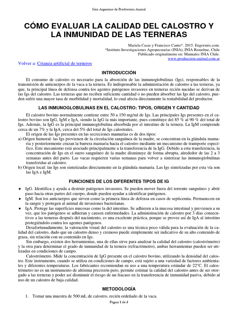 Calostrometro y Refractometro | PDF | Anticuerpo | Inmunoglobulina G