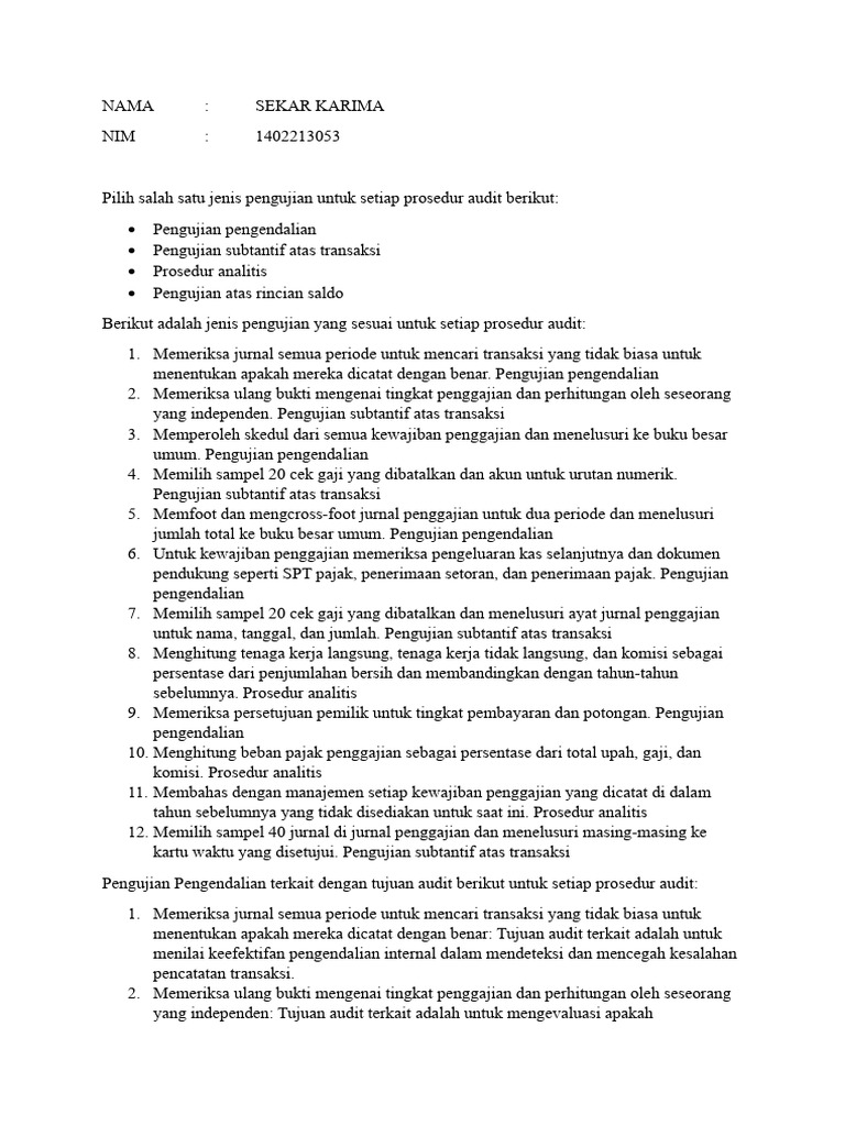 Tugas 7 Implementasi Audit | PDF | Pengelolaan Keuangan & Uang