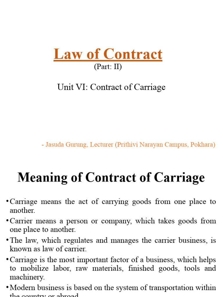Unit VI Contract of Carriage1 | PDF