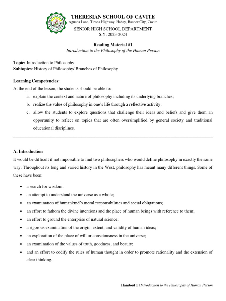 Reading Material 1 (Introduction To Philosophy) | PDF | Knowledge | Rationalism