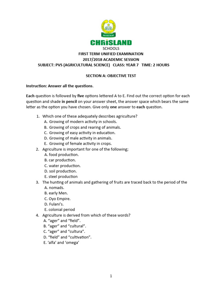 Year 7 PVS (Agric SC) | PDF